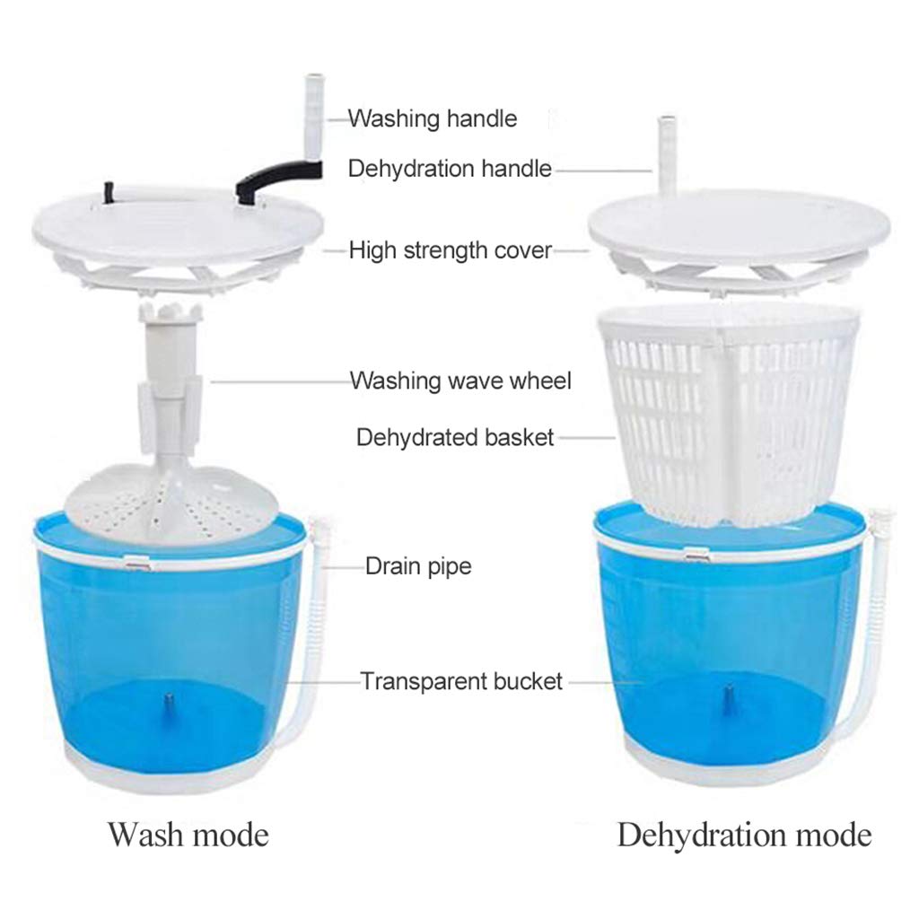 LPGY Portable Hand Cranked Manual Clothes Non-Electric Washing Machine and Spin Dryer, Counter Top Washer,Clean, Rinse & Spin, Apartments, or Student Dorm Room,Blue