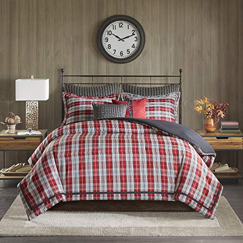 Woolrich Rustic Lodge Cabin Comforter Set- Down Alternative Warm Bedding and Matching Shams King Williamsport, Red Plaid, 4 Piece