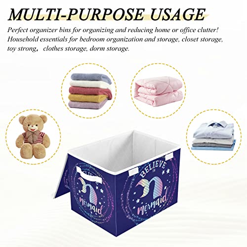 innewgogo Mermaid Storage Bins with Lids for Organizing Organizer Basket with Lid with Handles Oxford Cloth Storage Cube Box for Cat Toys