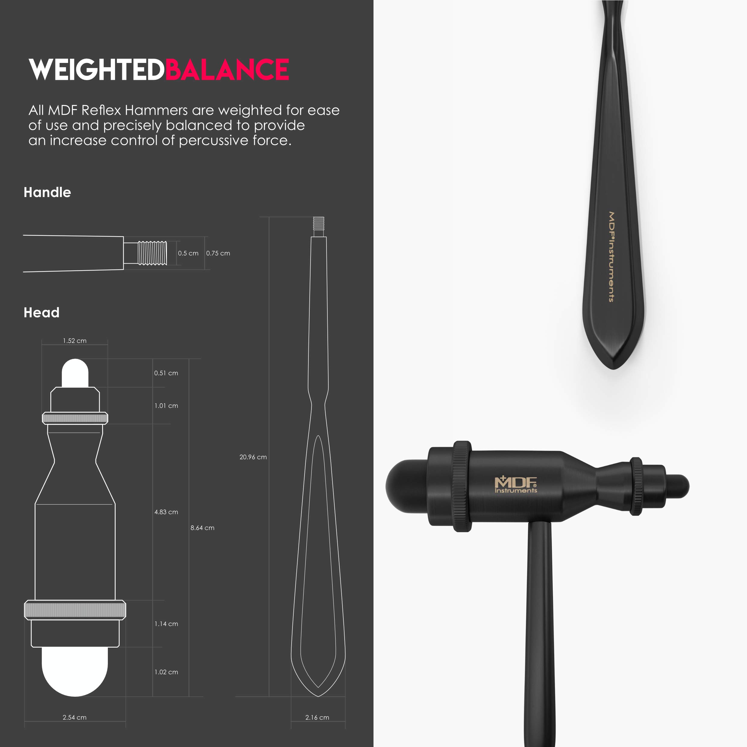MDF Instruments, Tromner Neurological Reflex Hammer with Pointed Tip Handle for Cutaneous and Superficial Responses - Free-Parts-for-Life (MDF555) (All Black (Blackout))