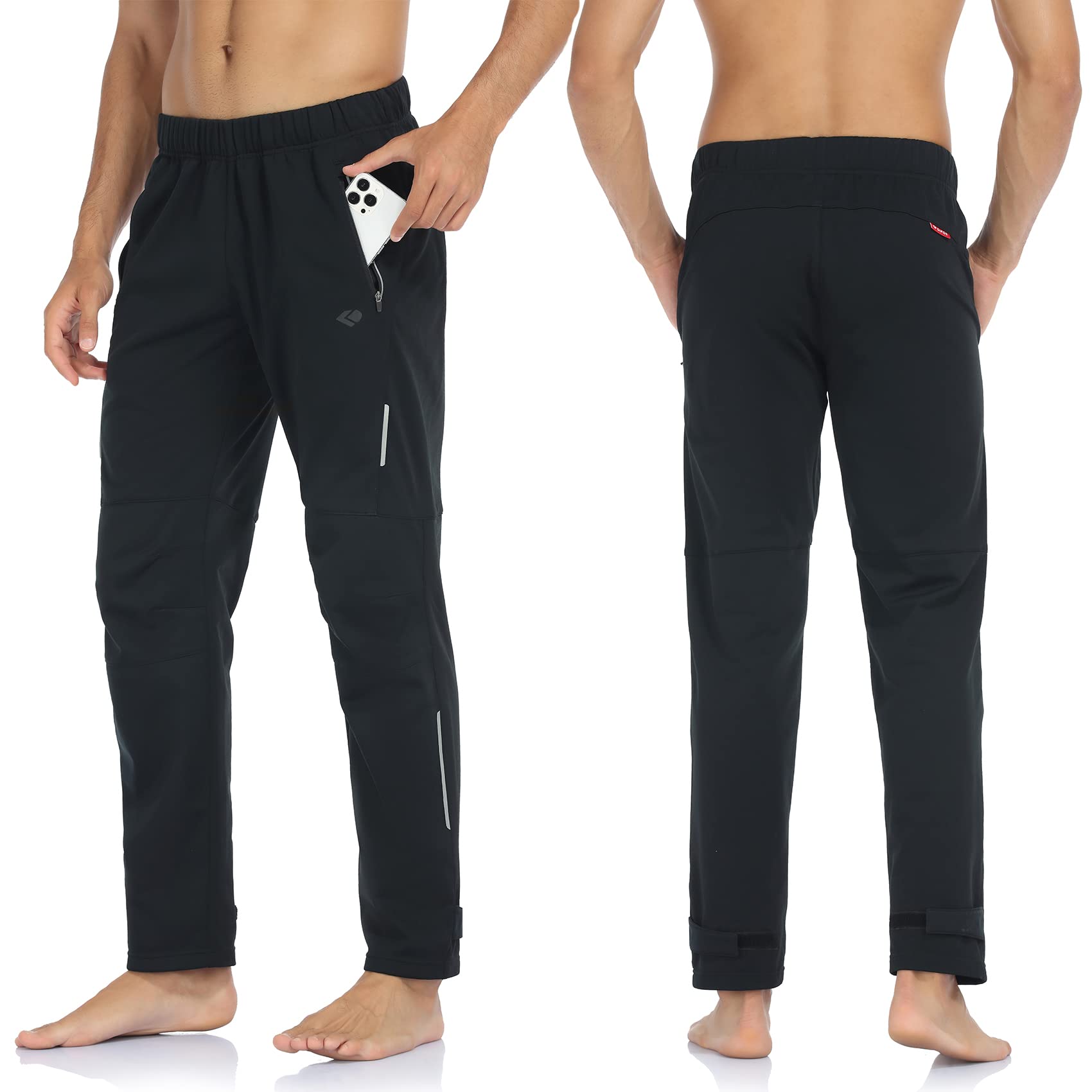 DIFOS Men Thermal Cycling Pants Fleece Lined Bike Pants Windproof Outdoor Bibicycle Sport Athletic Sweatpants Black