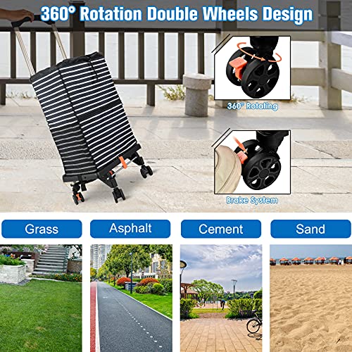 Folding Hand Truck Portable Dolly Utility Cart Rolling Crate with 4 Rotate Wheels 80KG/176Lbs Heavy Duty Handcart Removable Bag Telescoping Handle for Moving Shopping Grocery Office Use(Black&White)
