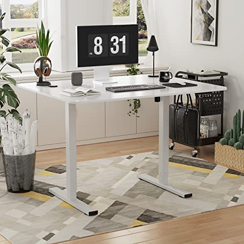 YESHOMY Height Adjustable Electric Standing Desk 40 inch Computer Table, Home Office Workstation, 40in, White Leg/White Top