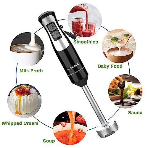 Immersion Blender Handheld, Hand Blender with 500ml Food Chopper, 600ml Container, Milk Frother, Egg Whisk, Puree Infant Food, Smoothies, Sauces and Soups β Black