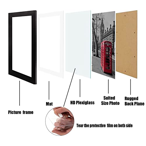 PWTAKO 11x14 Picture Frame Set of 6, Display Pictures 8x10 with Mat or 11x14 Without Mat for Wall Mounting,Black