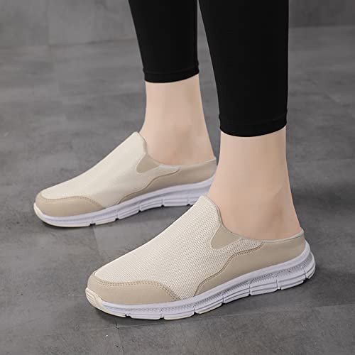 FASDNENDYS Women's Comfortable Wrap Half Slipper Flat Bottom Soft Mesh Sports Casual Shoes Mens Canvas Shoes Beige