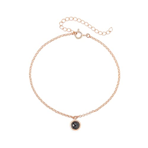 Kislumi Custom Bracelets with Picture Inside, Dainty Bracelet for Women, Customized Projection Bracelets with Photos, Picture Bracelet Personalized Photo, Memorial Gifts for Women/Family/Dog, Silver, Gold, Rose Gold