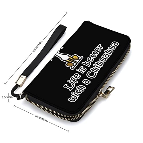 FunnyStar Chihuahua's Life Is Better Women's Long RFID Hand Wallet Wristlet Clutch Purse PU Leather Handbag with Wrist Strap