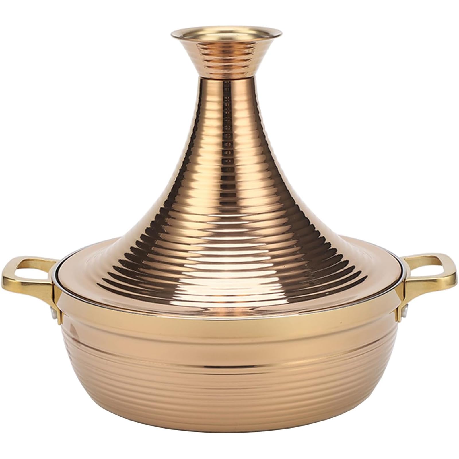 Hgjgwqh Moroccan Tagine Cooking Pot, 304 Stainless Steel Non Stick Tagine Pot with Cone-Shaped Closed Lid Large Moroccan Cooker Handmade Stovetop Pot,Gold,27cm