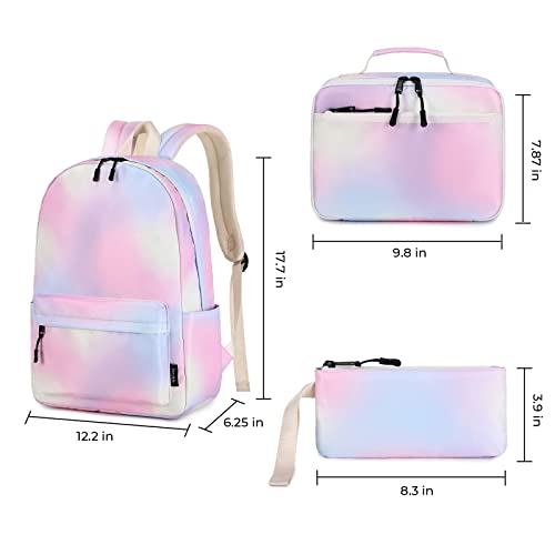 Imyth 3Pcs colorful Backpack sets for Teen Girls, Cute Bookbag School Daypacks for Elementary Middle Students (Rainbow)