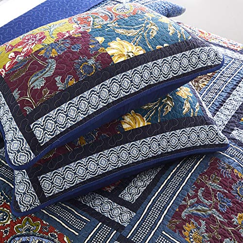 DECMAY Quilts Queen Size Sets - 100% Cotton Queen Bedspreads, Handmade Real Patchwork Quilts for All Season, Lightweight Country Quilt Sets with 2 Pillowcase