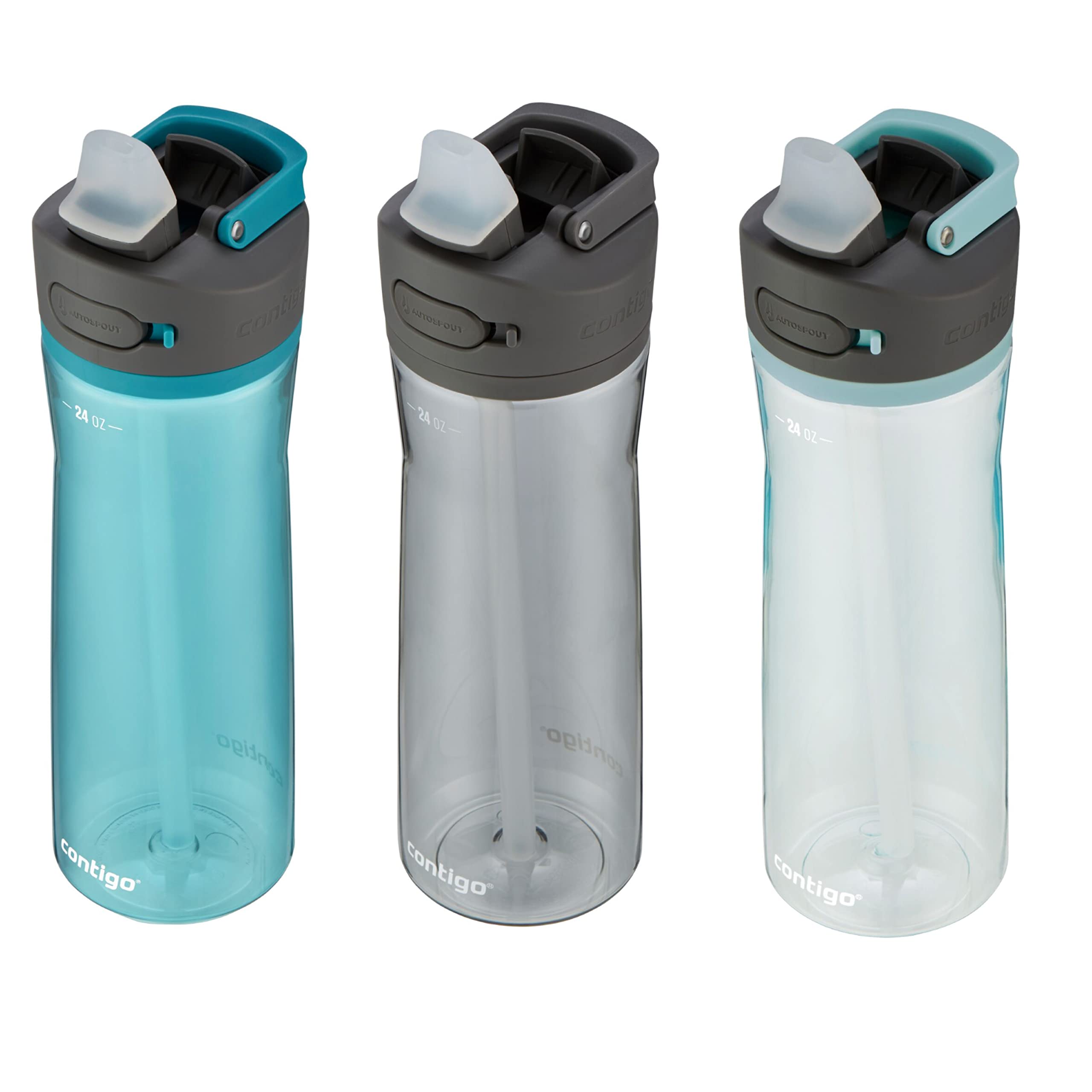 Contigo Ashland 2.0 Leak-Proof Water Bottle with Lid Lock and Angled Straw, Dishwasher Safe Water Bottle & Cortland Spill-Proof Water Bottle, BPA-Free Plastic Water Bottle, Juniper/Sake/Bubble Tea