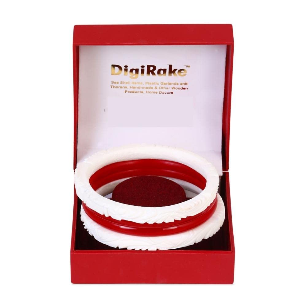 DigiRake Shanka Pola Bangles Original Set with Jewellery Bangle Box | Conch Shell Bangles | Bengali Bangles for Women | Sankha Chudi | Chudi Set | Shell Jewellery For Women (White, Medium)