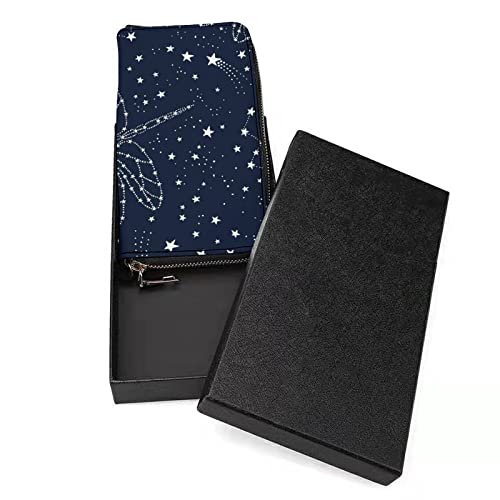 FunnyStar Dragonfly Constellations And Stars Women's Long RFID Hand Wallet Wristlet Clutch Purse PU Leather Handbag with Wrist Strap