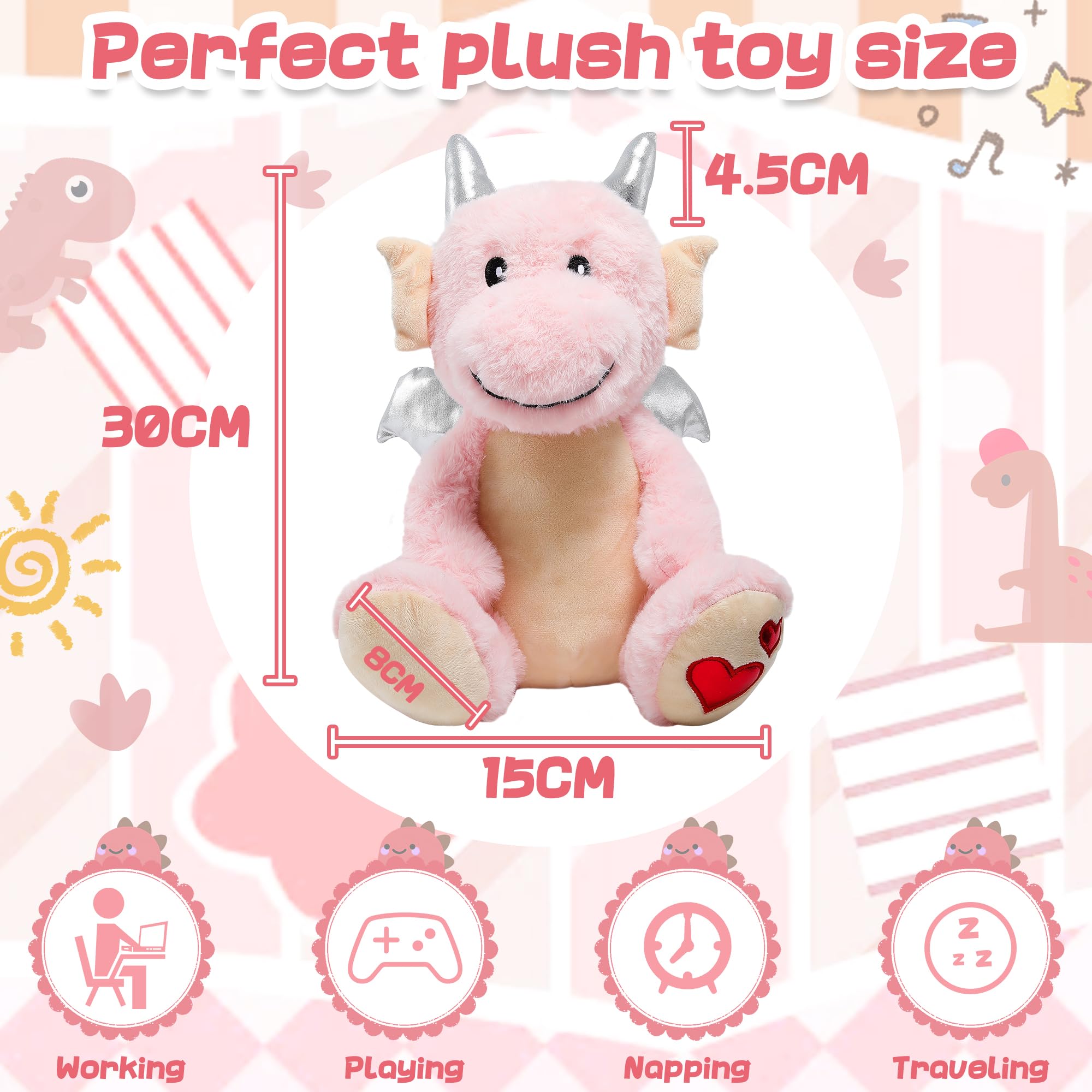 ISTATSO Dragon Plush Toys - Dragon Plushies Throw Pillow Dragon Stuffed Animal Dragon Hugging Dragon Soft Dragon Doll Gift for Kids(Pink)