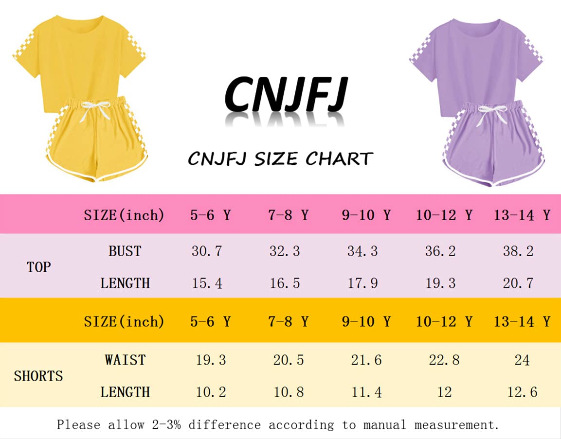 CNJFJ Cute Outfits For Girls 10-12 Years Old Plaid Shorts Sleeve Crop Tops And Shorts Sets