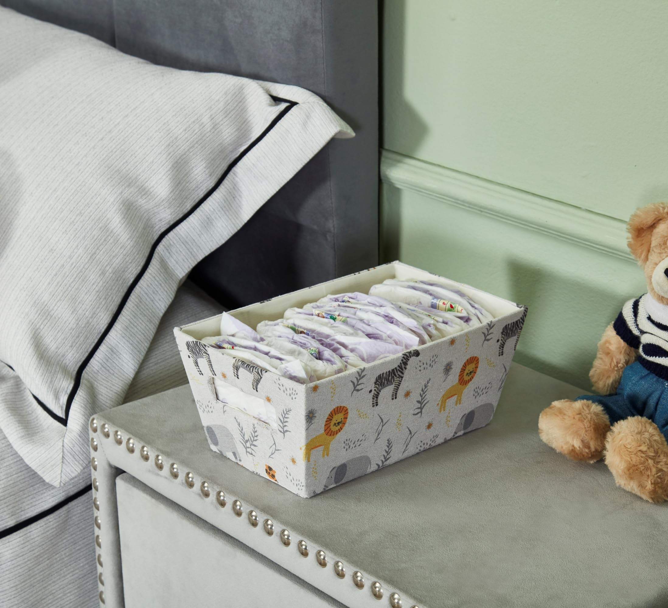 DECOMOMO Set of 6 | Foldable Storage Bin | Water Resistant Fabric Container with Handles | Great for Nurseries Closets Bathroom Toys Blankets | Home Décor (Rectangular, Lightweight)