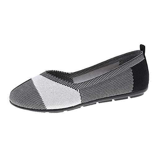 Fashion Autumn Women Casual Shoes Flat Bottom Round Toe Mesh Lightweight Simple Comfortable Colorblock Memory Foam Black