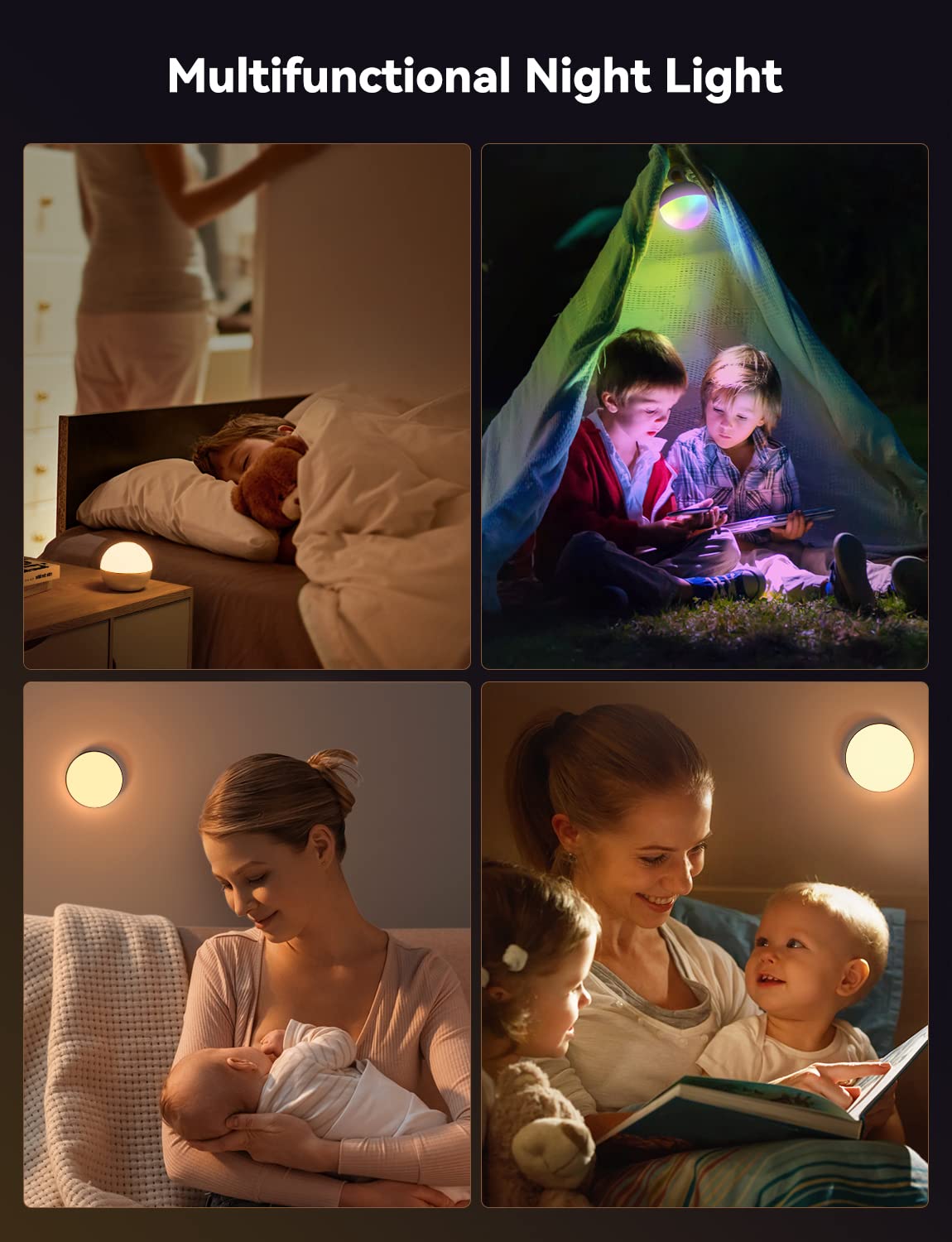 NexiGo Night Light, Portable One-Key Baby Bedside Lamp, RGB Changing Speed Adjustable & Dimmable, Rechargeable Touch Nursery Nightlight, for Kids Bedroom, Bathroom (Spherical)