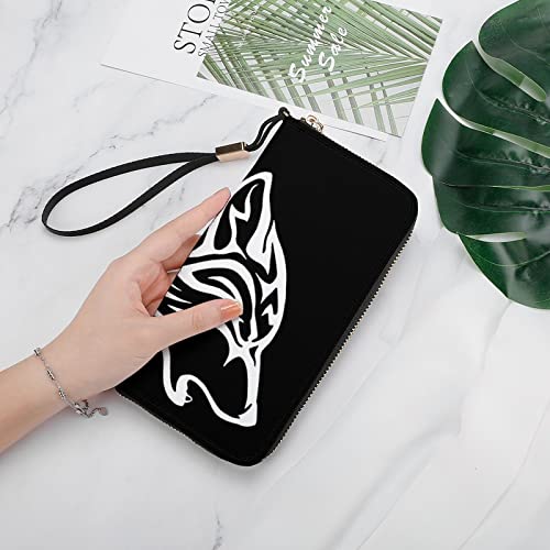 FunnyStar Tribal Wolf Howl Women's Long RFID Hand Wallet Wristlet Clutch Purse PU Leather Handbag with Wrist Strap