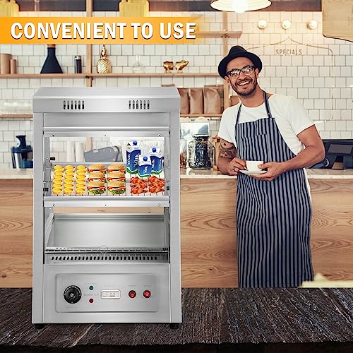 WSSEY Commercial Food Warmer Display, Countertop Pizza Warmers Display Pastry Patty Warmer,Stainless Steel Heated Cabinetsuitable for Restaurants,2-Tier 110V
