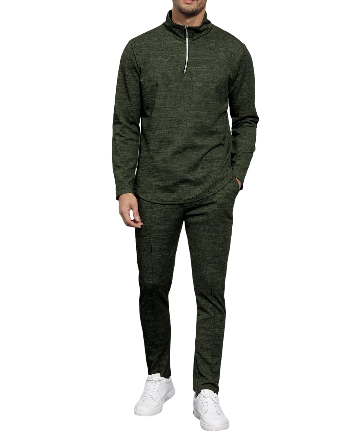 Fashion Men's Tracksuit 2 Piece Athletic Sweatsuits Zip Polo Shirts and Jogging Pants Running Sets Green
