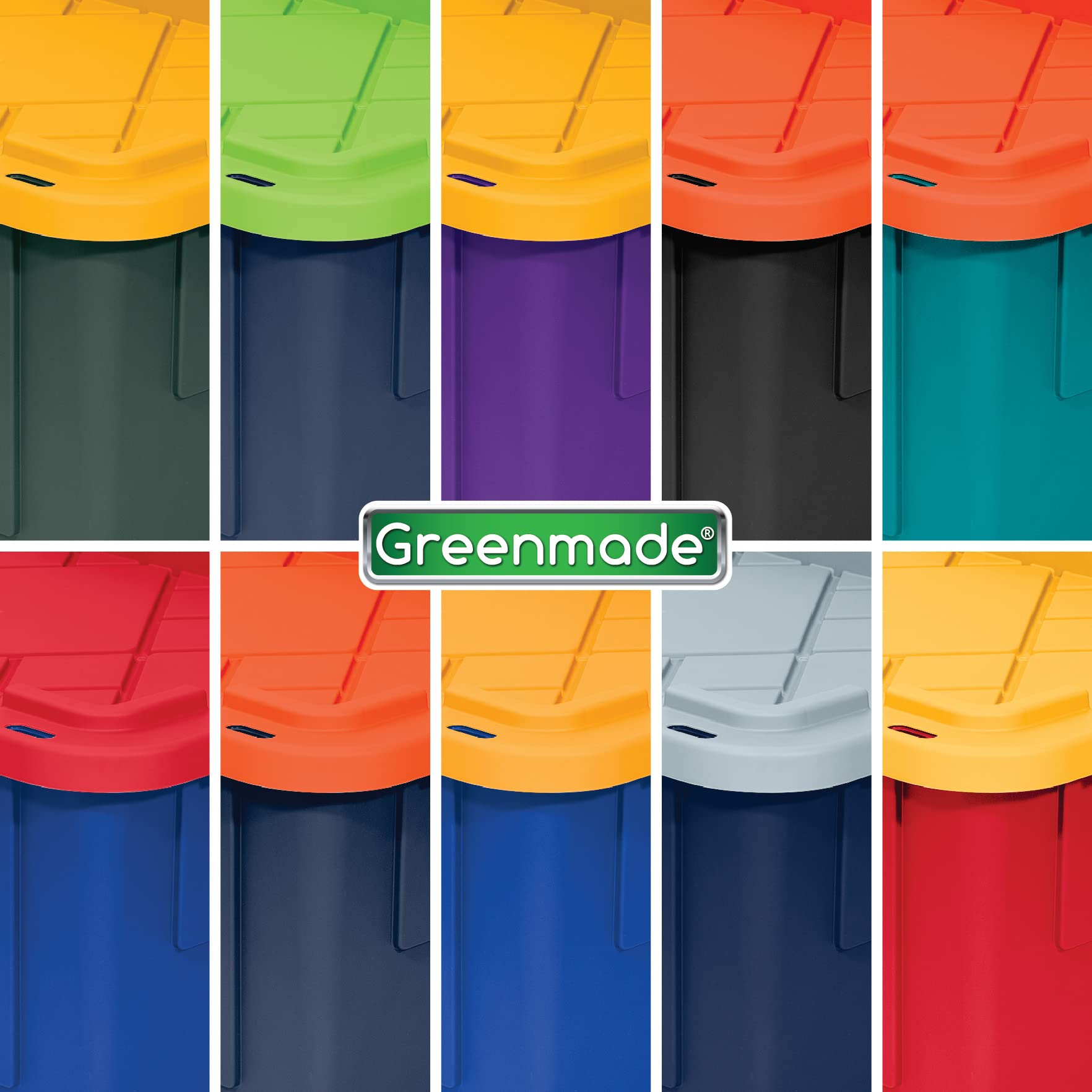 GREENMADE Extra Strong 27 Gallon Plastic Storage Bin, Multi Color, 4 Pack. Heavy Duty Built With Snap Fit Lid. Factory Direct (Green & Yellow)