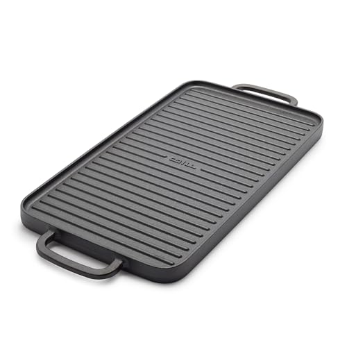 GreenPan x Bobby Flay Cast Iron Pre-Seasoned 11” Reversible Double Burner Rectangle Grill/Griddle, Helper Handles, Induction Suitable, Versatile Stovetop, Oven, BBQ & Fire, Indoor/Outdoor Use, Black