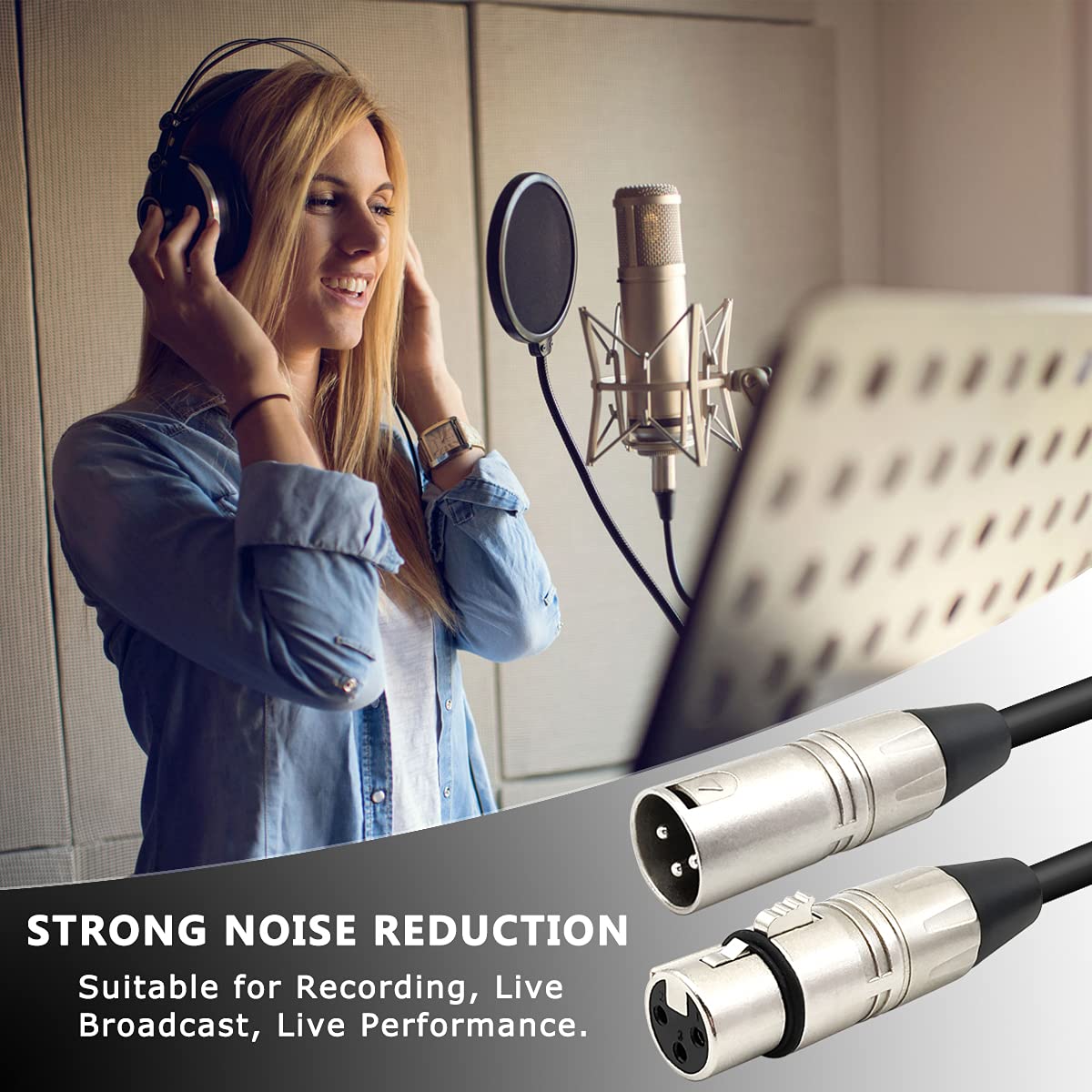 TECKOON XLR Male to Female Microphone Cable, Balanced Mic Patch Cord for Microphones, Mixers, Speakers, DMX Lighting, Studio and Live Applications- 6feet, 2pack