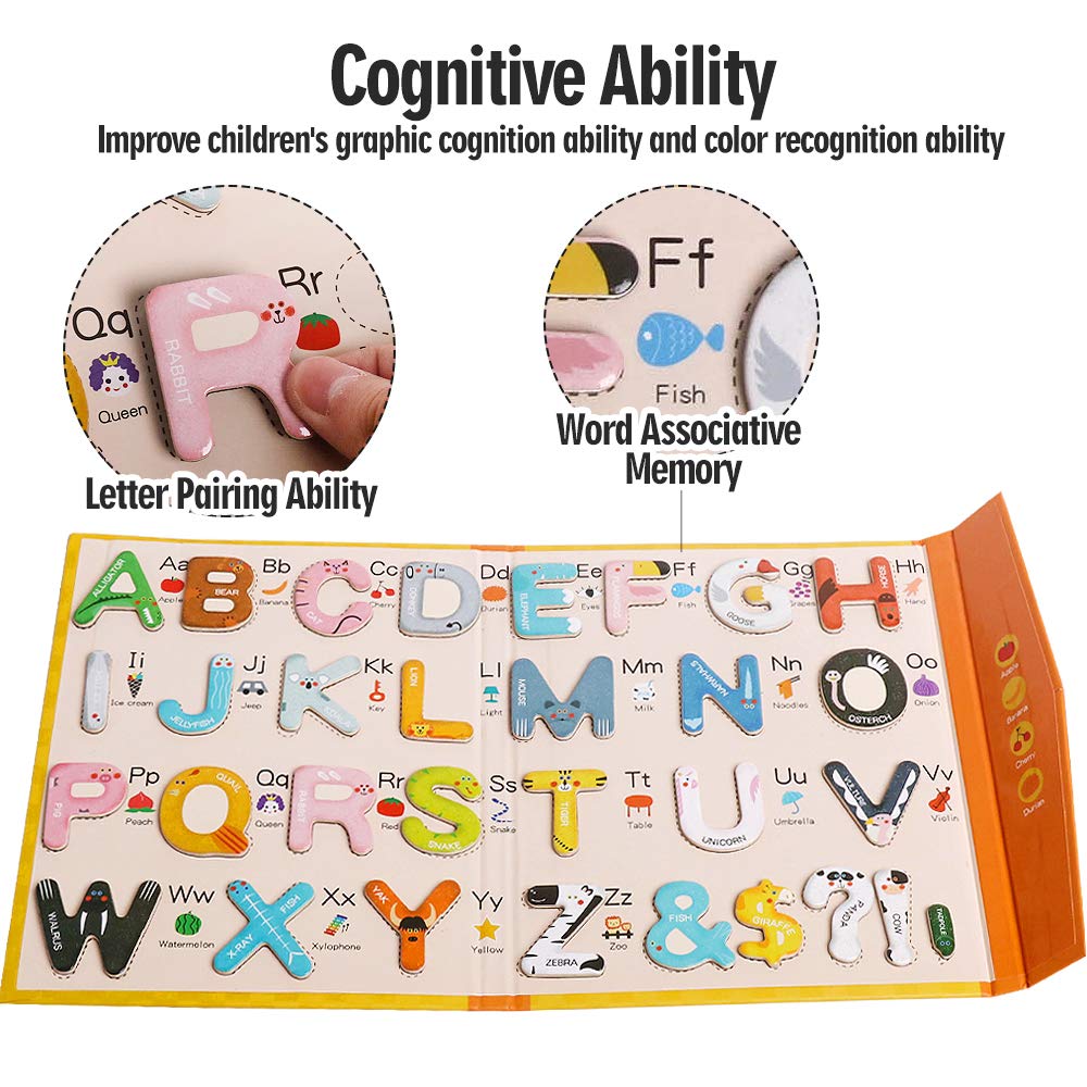 USATDD Jumbo Magnetic Animals Alphabets with Board Colourful Letters Toys Refrigerator Magnet Stick Paper Preschool Learning Spelling Tools Writing &Matching Games Homeschool Supplies for Toddler