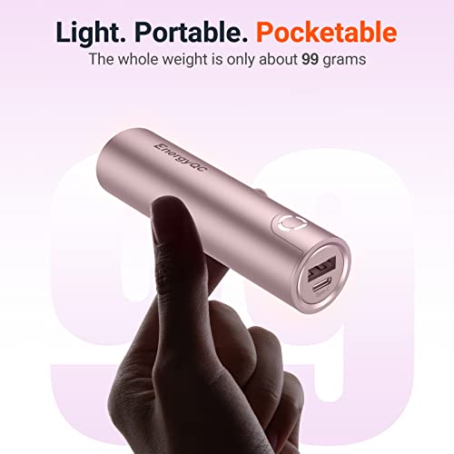 EnergyQC Fast Charging Portable Charger 5000mAh,External Battery Power Bank with USB-C Input(Recharge Only), Battery Pack Compatible with iPhone,Samsung Galaxy,Airpods and More-Rose Gold