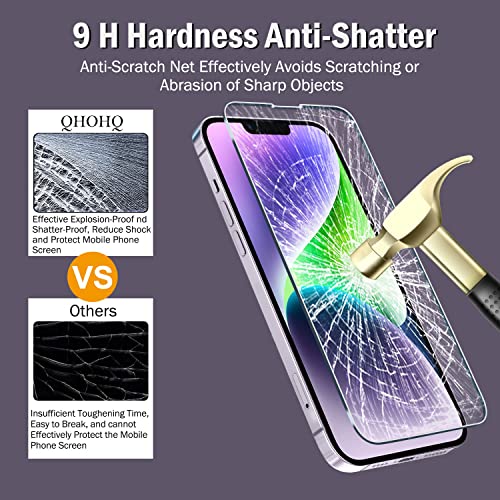 QHOHQ 3 Pack Screen Protector for iPhone 14 Plus 6.7 Inch with 3 Pack Tempered Glass Camera Lens Protector, Ultra HD, 9H Hardness, Case Friendly [Easy to Install Frame]