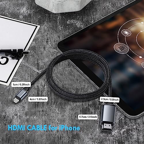 lulaven HDMI Cable for iPhone to TV, Lighting to HDMI Adapter Connector Compatible with iPhone14, 13, 12, 11 & YouTube TV Output with 1080P HD Display, Just Plug and Play (6.6FT, Grey)