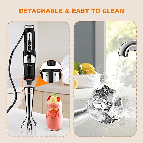 Immersion Hand Blender: 3-Angle Adjustable with Variable 21-Speed Control, Powerful Hand Blender Electric for Milkshakes | Smoothies | Soup| Puree | Baby Food (Black)