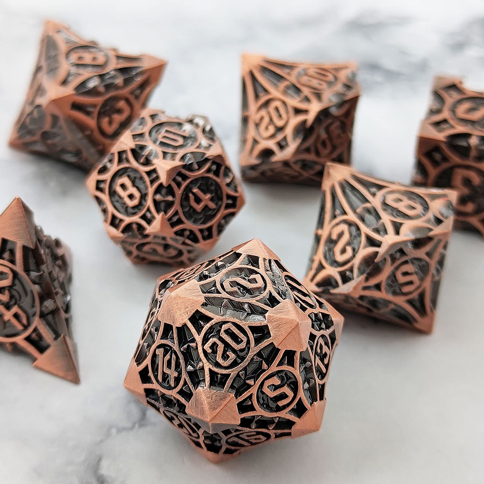 DND Dice Set Metal Polyhedral Dice Set Dungeons and Dragons Dice Large Role Playing Dice D&D Dice MTG RPG Pathfinder D and D Dice Board Games D20 D12 D10 D8 D6 D4 Ancient Red Copper