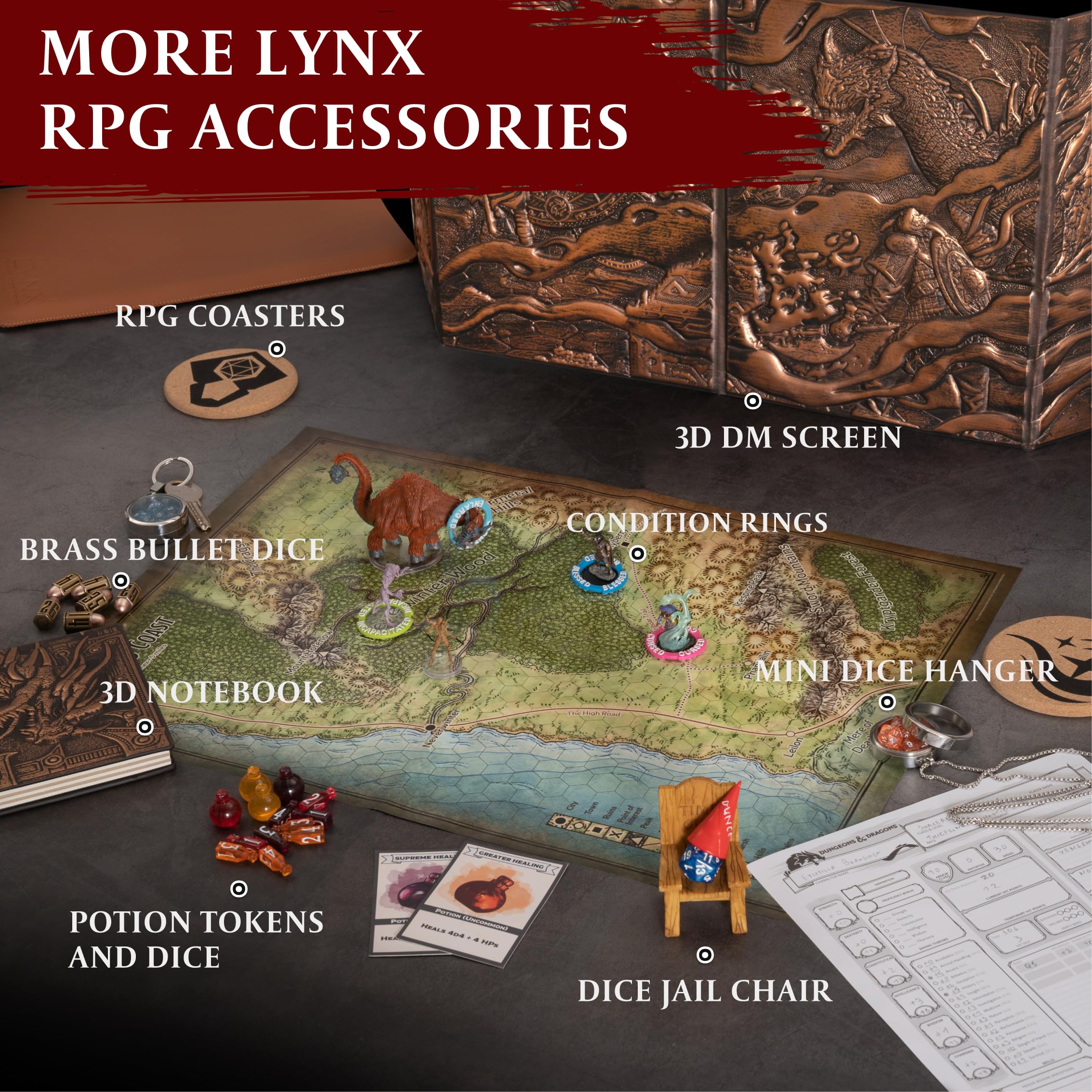 DND DM Screen 5e - D&D Dungeon Master Screen 3D Faux Leather with Customizable Inserts - Dungeons and Dragons GM / Game Master Accessories Gift for Man or Woman. Hide Your Dice Rolls, Maps & Books