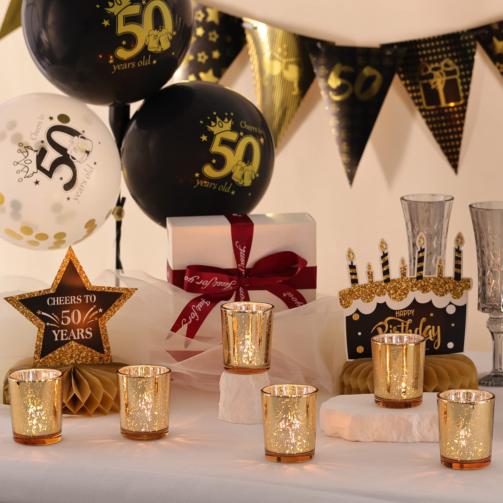 Volens Gold Votive Candle Holders Bulk, Mercury Glass Tealight Candle Holder Set of 12 for Wedding Decor and Home Decor