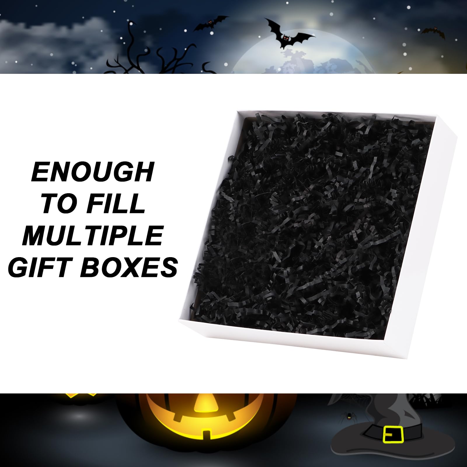 LOMIMOS 250g/8.8oz Halloween Black Raffia Paper Confetti Shred,for Gift Wrapping Craft DIY Packaging Filling Party Decoration
