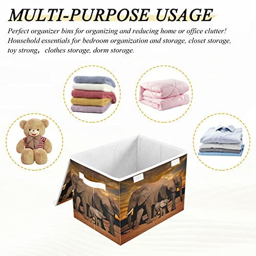 innewgogo African Elephant Storage Bins with Lids for Organizing Closet Organizers with Handles Oxford Cloth Storage Cube Box for Pets Toys