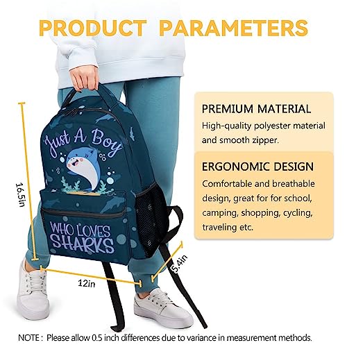KNOWPHST Shark Backpack for Boys Girls, 16 Inch Cute Backpack for School, Blue, Large Capacity, Durable, Lightweight Bookbag for Kids Travel