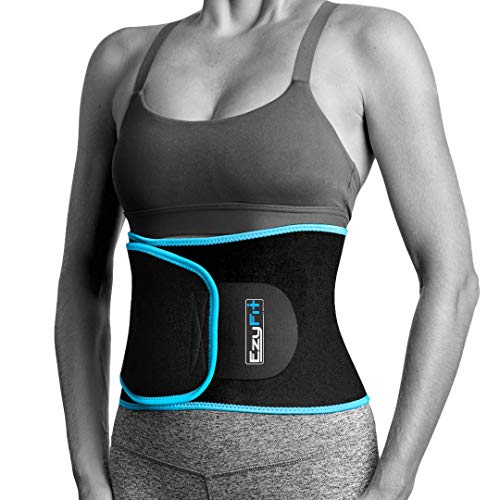 MONTAVI EzyFit Waist Trimmer Premium Exercise Workout Ab Belt for Women & Men Adjustable Stomach Trainer & Back Support, Black Blue Trim Fits 24-42"