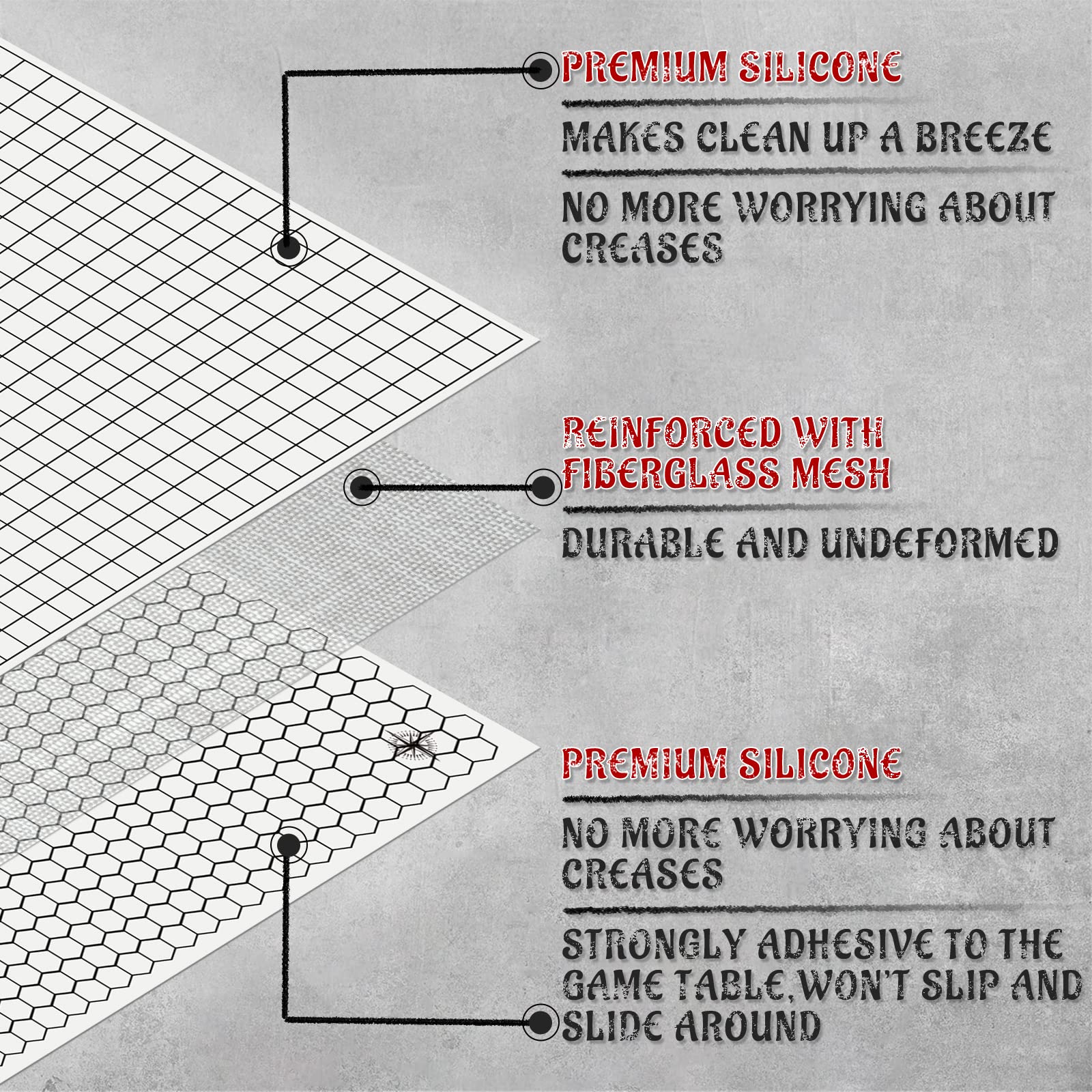 DND RPG Gaming Mat Silicone Battle Board Double-Sided Square & Hex 23"x35" - Foldable and Rollable - Perfect for Dungeons Dragons, Pathfinder and Role Playing Game