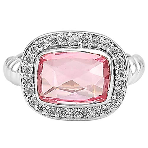 Desiregem Pink Morganite Lab Created 8x11 MM Cushion Shape & Cz 925 Sterling Silver Ring Jewelry Size 6-10 DGR1073_D