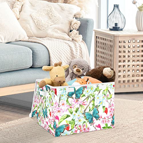 innewgogo Cherry Flowers Hearts Butterfly Storage Bins with Lids for Organizing Storage Bin with Handles Oxford Cloth Storage Cube Box for Toys