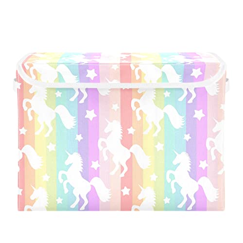 innewgogo Cute Unicorns Rainbow Storage Bins with Lids for Organizing Collapsible Storage Cube Bin with Handles Oxford Cloth Storage Cube Box for Books