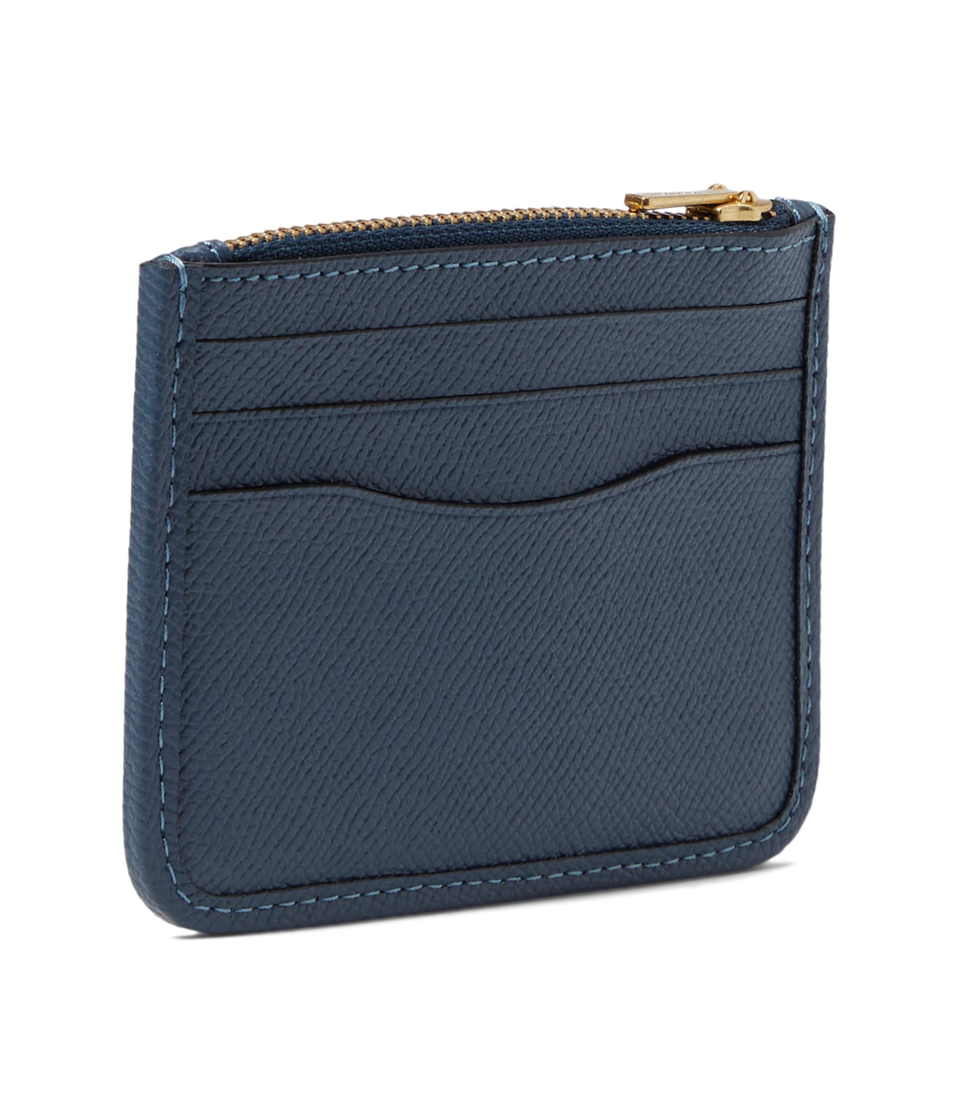 Coach Cross Grain Leather Zip Card Case Denim One Size