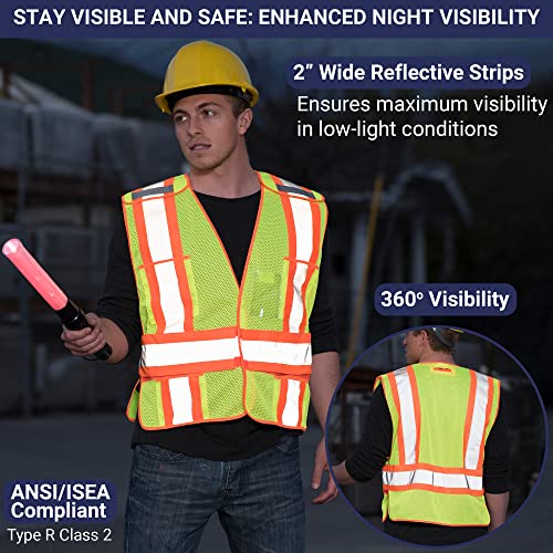 High Visibility Safety Vest β ANSI Class 2 Breakaway Vest with 5 Pockets, Yellow with Adjustable Hook and Loop Closure, Hi Vis Breathable Mesh, Heavy Duty Work Wear for Men or Women, 3 Pack (XL/XXL