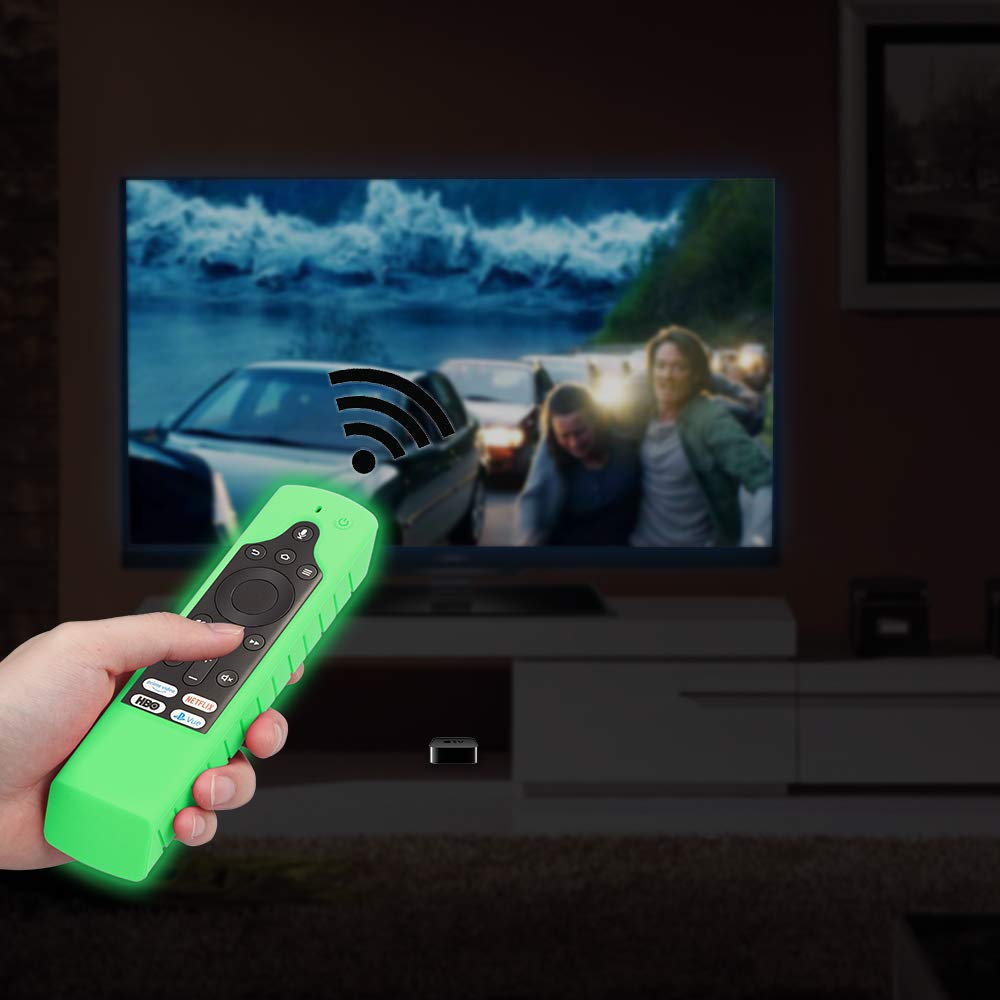 CaseBot Silicone Case for Amazon Insignia Smart HD Fire TV Voice Remote (2019) - Honey Comb Series [Anti Slip] Shockproof Cover Compatible with Element Smart Fire TV Voice Remote, Green-Glow