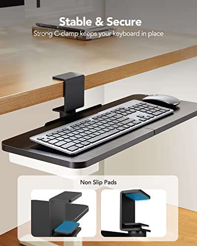 HUANUO Keyboard Tray Under Desk, 360 Rotating Keyboard Tray with Adjustable C Clamp, Ergonomic Keyboard Drawer Slide Out, No Drilling Computer Keyboard & Mouse Tray, 23.62" W x 9.84" D, Black