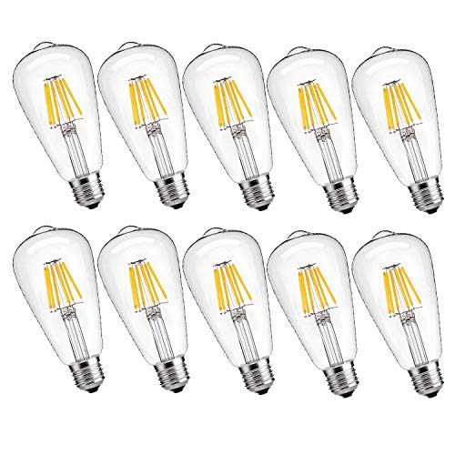 Dimmable led Light Bulb, 8w LED Edison Bulb, 80 Watt Incandescent Equivalent, 8W Vintage LED Filament Light Bulb, st64 led Bulb,2700-3200K Daylight,e26 /e27 led Bulb, Clear Glass Cover, 10 Pack